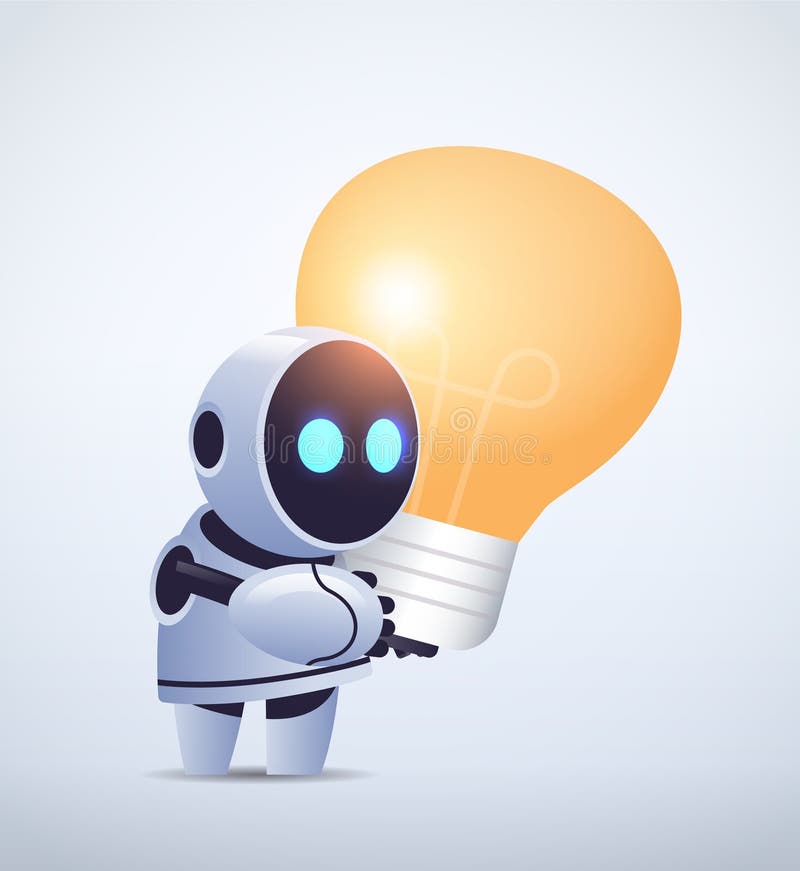 Cute Robot Cyborg Holding Light Lamp New Project Creative Idea ...