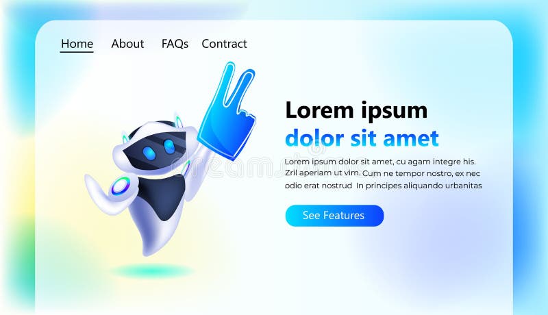 Cute Robot Cyborg Shoving Victory Sign Modern Robotic Character ...