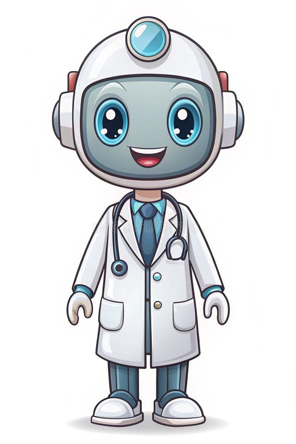 Cute Robot Doctor in a White Coat Stock Illustration - Illustration of ...