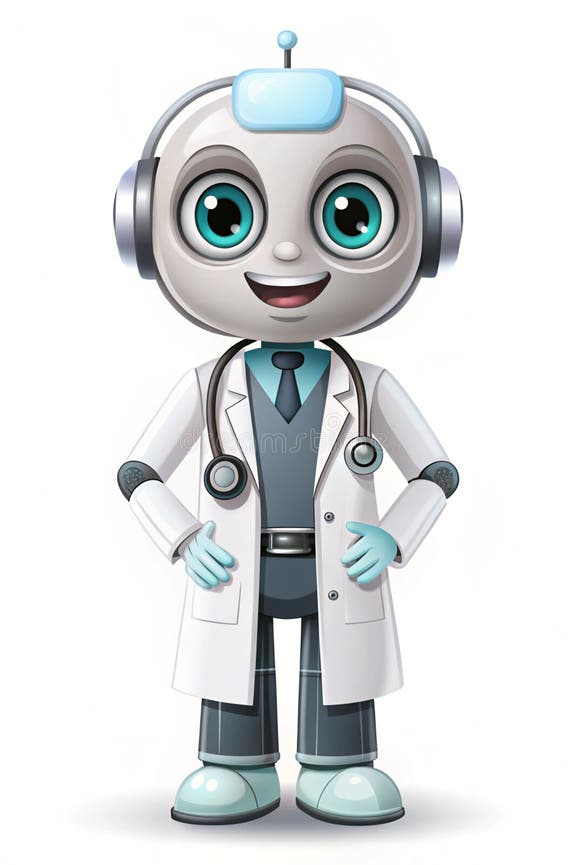 Cute Robot Doctor in a White Coat Stock Illustration - Illustration of ...
