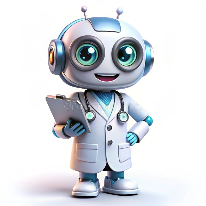 Cute Robot Doctor in a White Coat Stock Illustration - Illustration of ...