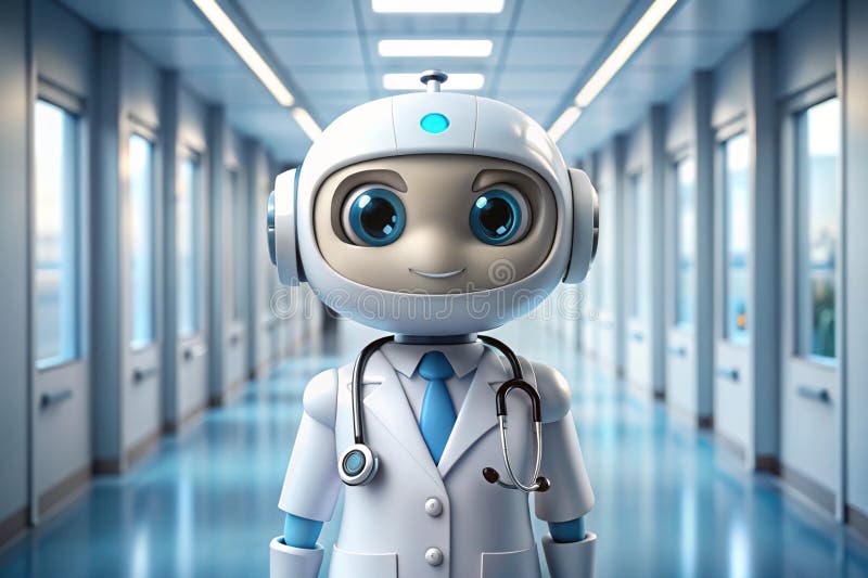 Cute Robot Doctor in a White Coat Stock Illustration - Illustration of ...