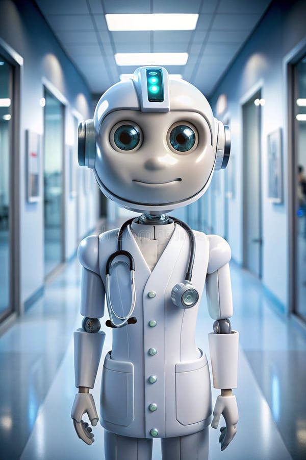 Cute Robot Doctor in a White Coat Stock Illustration - Illustration of ...