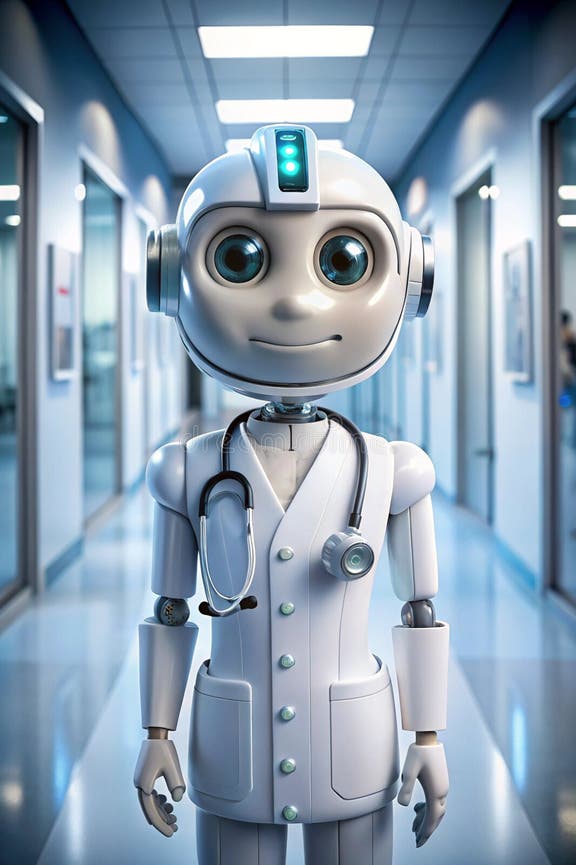 Cute Robot Doctor in a White Coat Stock Illustration - Illustration of ...