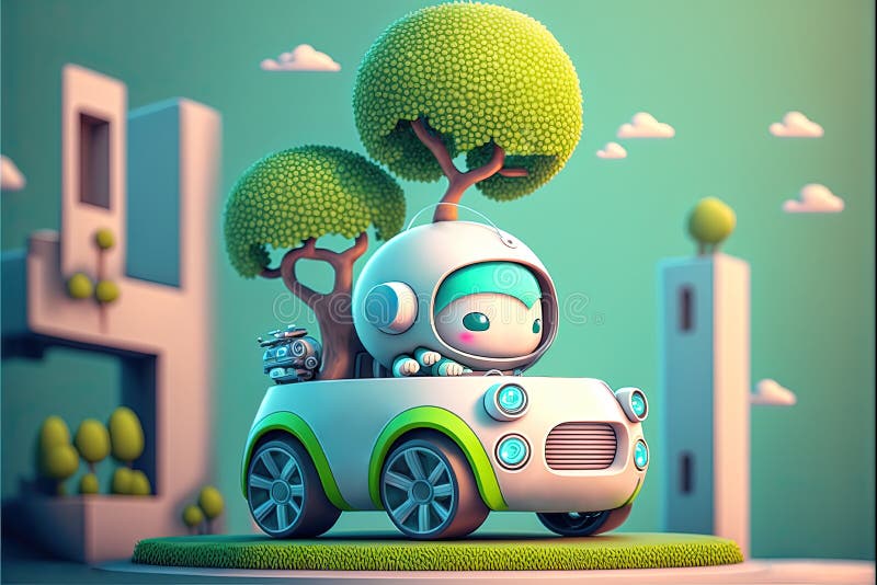 Cute Robot in an Electric Car Made with Generative AI. Stock ...