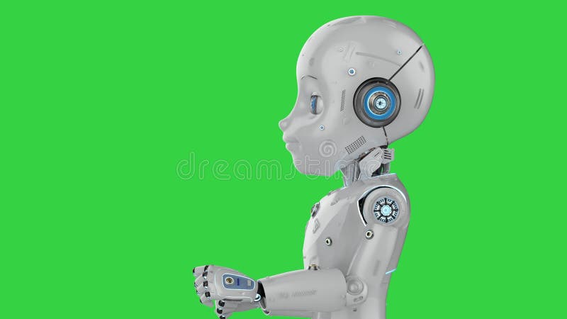Cute robot fold arm stock footage. Video of automaton - 210370472