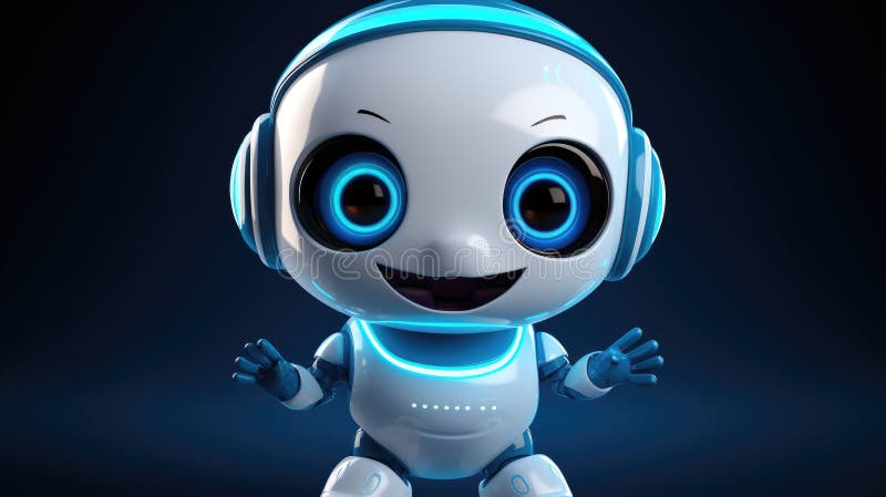 Cute Robot Friendly Digital Assistant Character with Glowing Blue ...