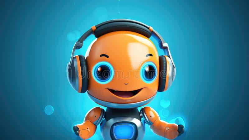 Cute Robot Friendly Digital Assistant Character with Glowing Blue ...