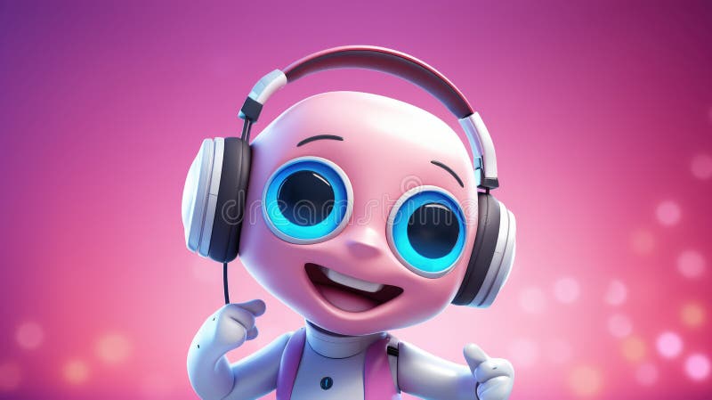 Cute Robot Friendly Digital Assistant Character with Glowing Blue ...