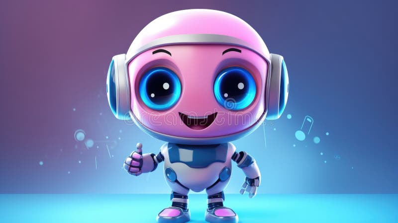 Cute Robot Friendly Digital Assistant Character with Glowing Blue ...