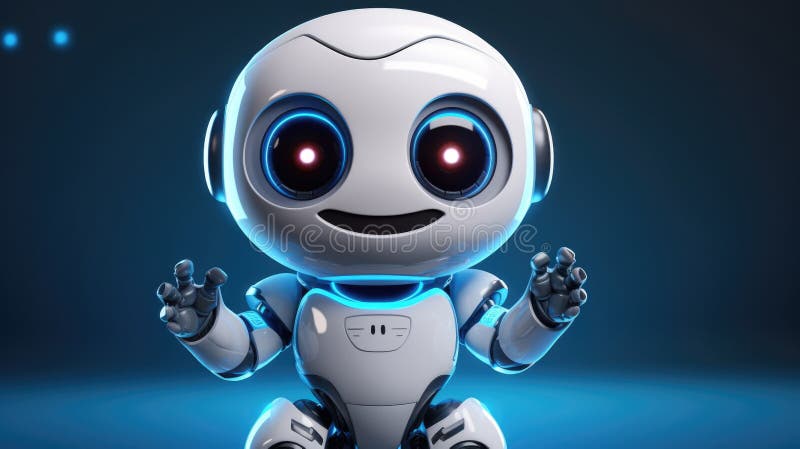 Cute Robot Friendly Digital Assistant Character with Glowing Blue ...