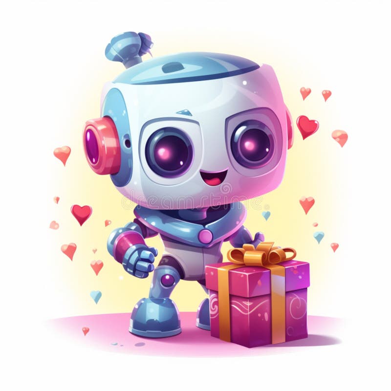 Cute Robot Gives a Gift in a Box. Illustration, AI Generation Stock ...