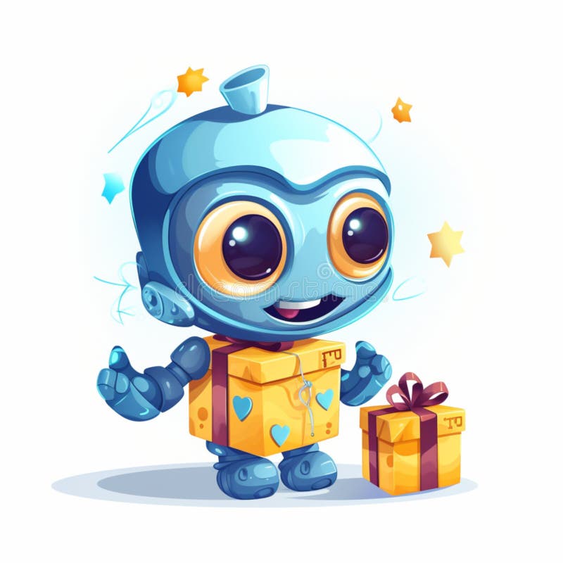 Cute Robot Gives a Gift in a Box. Illustration, AI Generation Stock ...