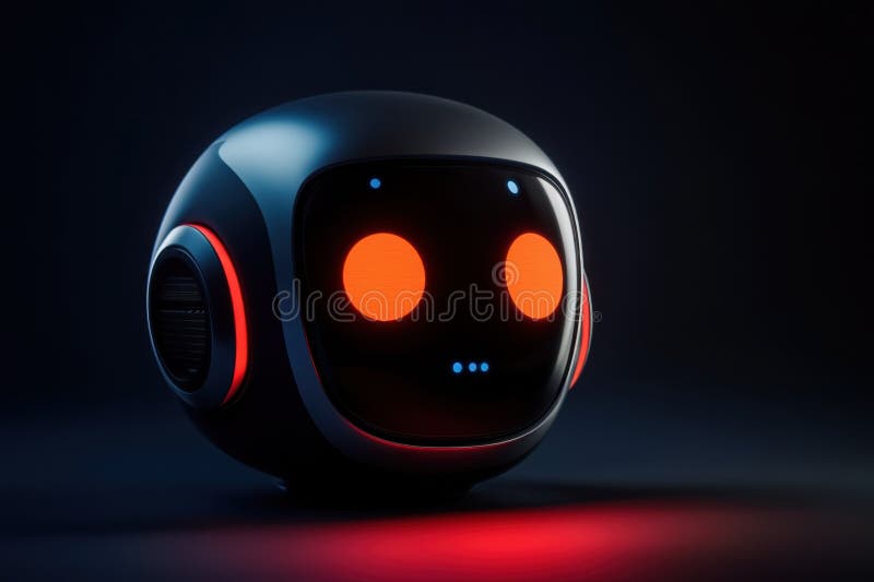 Cute Robot with Glowing Eyes in a Dark Environment Stock Photo - Image ...
