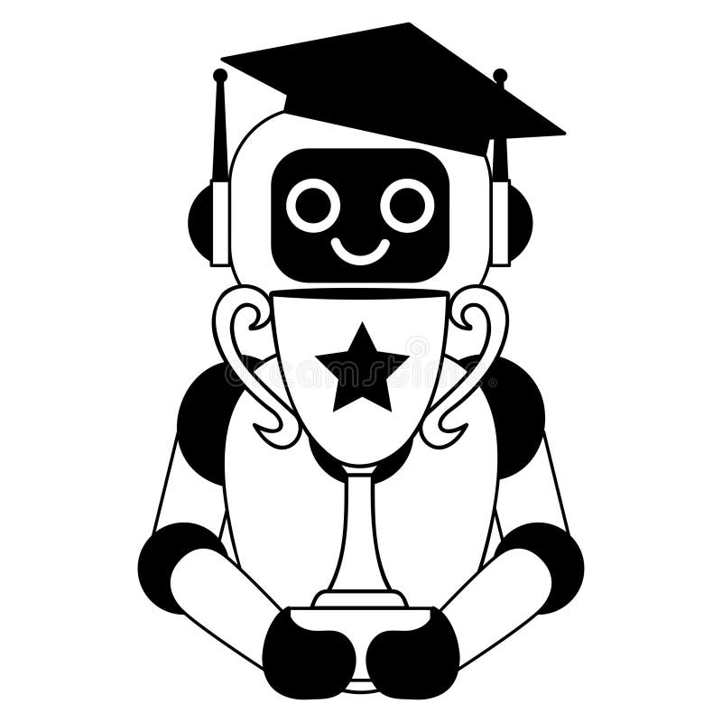 Cute Robot in Graduation Cap Presents Cup Stock Illustration ...
