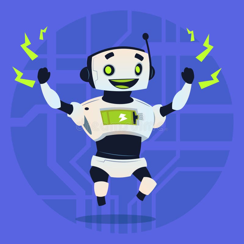 Cute Robot Happy Smiling Full Battery Charge Modern Artificial ...