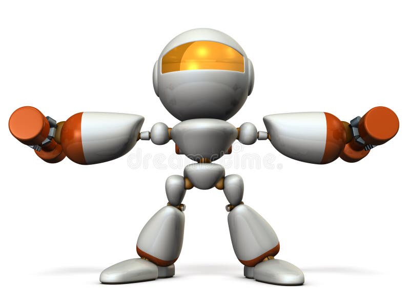 Cute Robot, Have Tempered the Body with Dumbbell. Stock Illustration ...