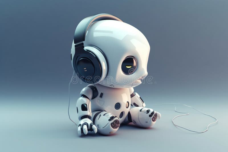 Cute Robot with Headphones. Robotics Development, Artificial Technology ...