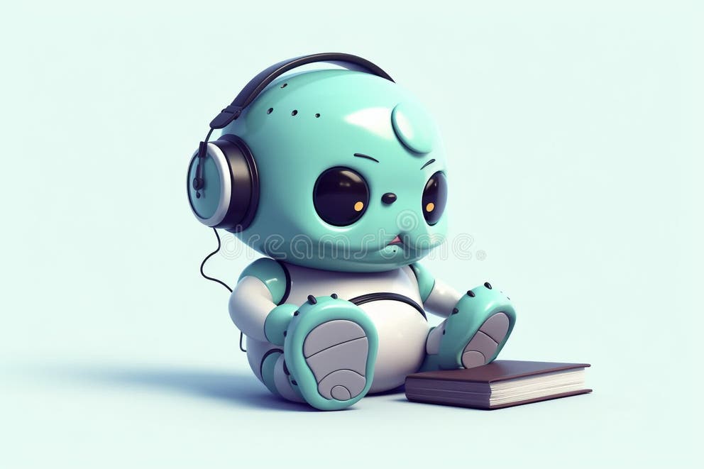 Cute Robot with Headphones. Robotics Development, Artificial Technology ...