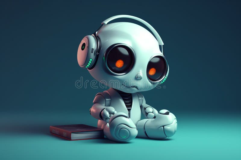 Cute Robot with Headphones. Robotics Development, Artificial Technology ...