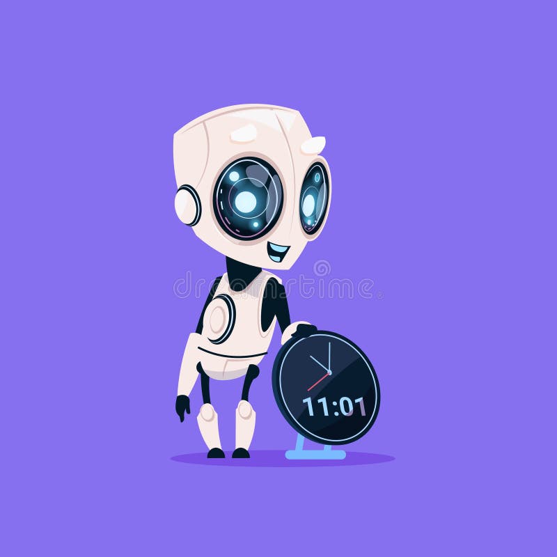 Cute Robot Hold Clock Reminder Isolated Icon on Blue Background Modern ...