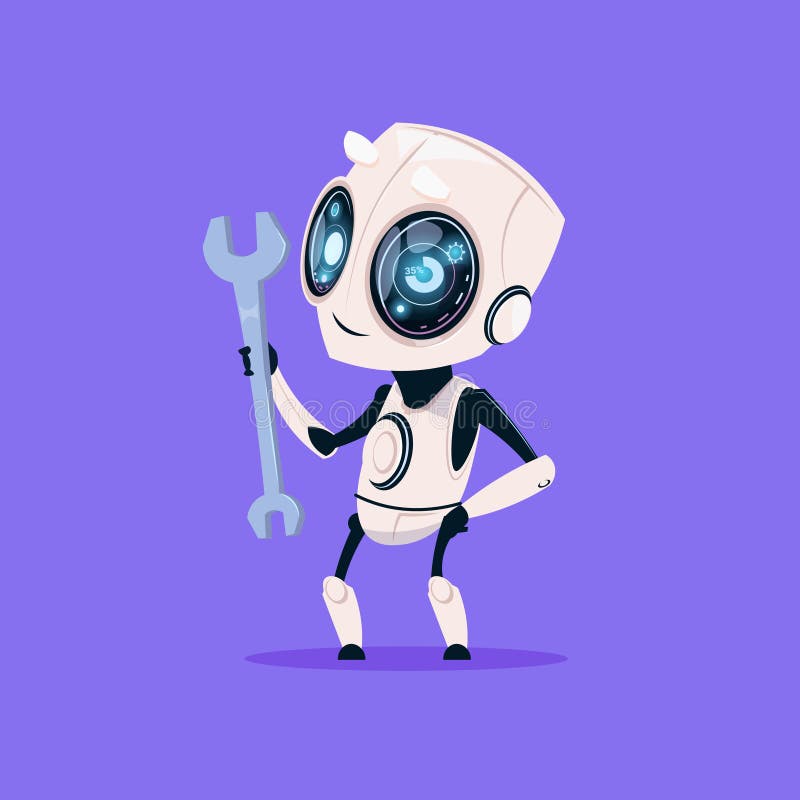 Cute Robot Girl Say Hi Isolated Icon on Blue Background Modern ...