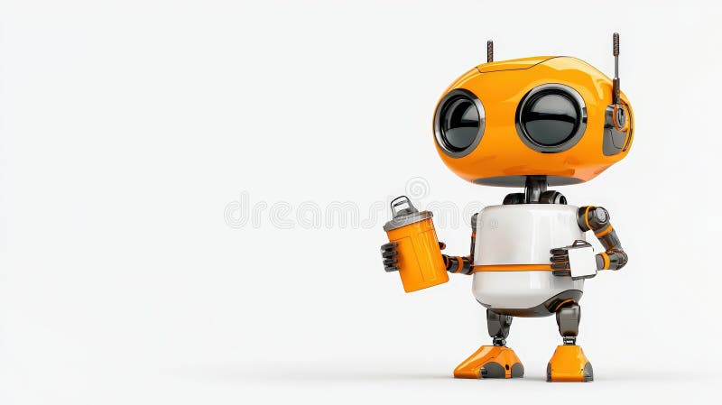 Cute Robot Holding a Battery White Background Stock Illustration ...