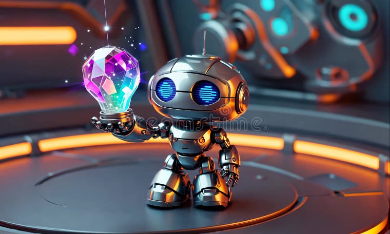 Cute Robot Holding Glowing Light Bulb Stock Video - Video of spark ...