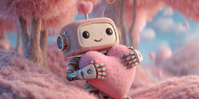 Cute Robot Holding Heart Pink Candyland Background Stock Illustration ...