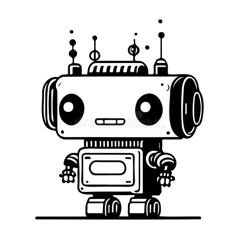 Cute Robot Icon Hand Draw Black Colour Space Logo Symbol Perfect Stock ...