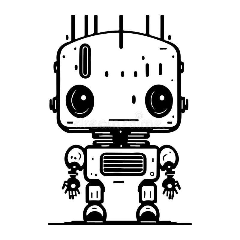 Cute Robot Icon Hand Draw Black Space Logo Symbol Perfect Stock Vector ...