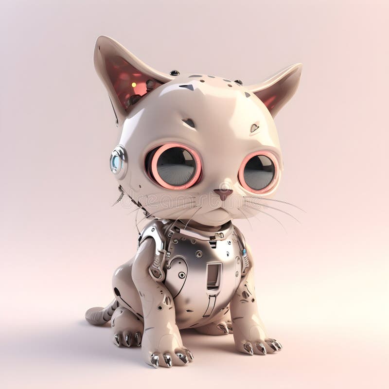 Cute Robot Kitten Machine Character. Electronic Interactive Toy, Robot Cat Isolated on a Light ...