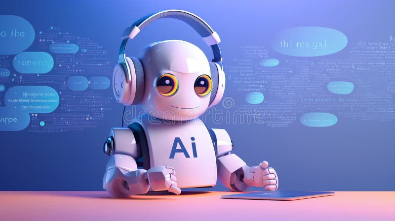 Cute Robot Learning or Relaxing with Music and Computer.generative Ai ...