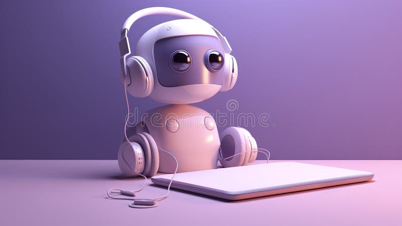 Cute Robot Learning or Relaxing with Music and Computer.generative Ai ...