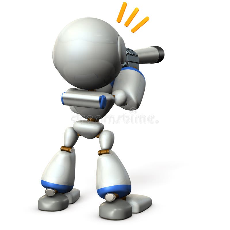 A Cute Robot Looking into the Telescope. it Foresees the Future Stock ...