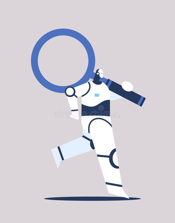Robot with Magnifying Glass Stock Illustration - Illustration of ...