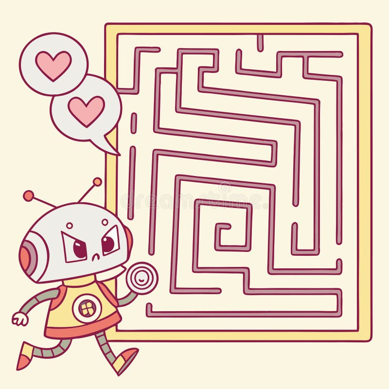 Cute Robot with Maze Puzzle Illustration Stock Vector - Illustration of ...