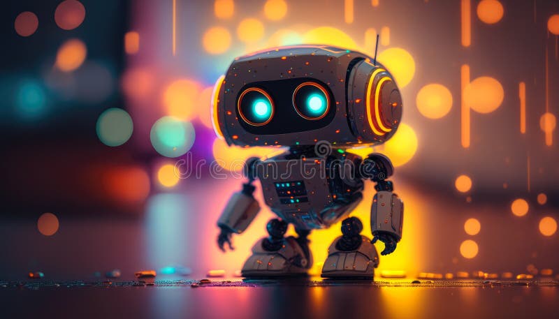 Cute Robot in Neon Light. Generative AI. Stock Illustration ...