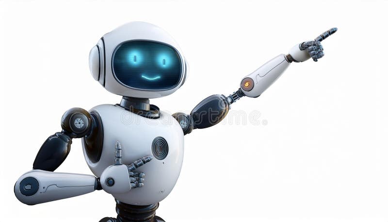 Cute Robot Pointing at a Space Isolate on White Background PNG Stock ...