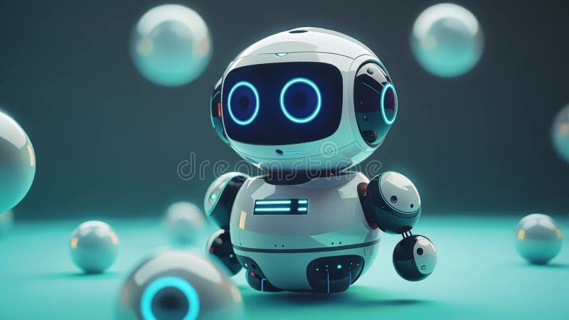 Cute Robot Processing Big Data in Futuristic Environment Stock Video ...