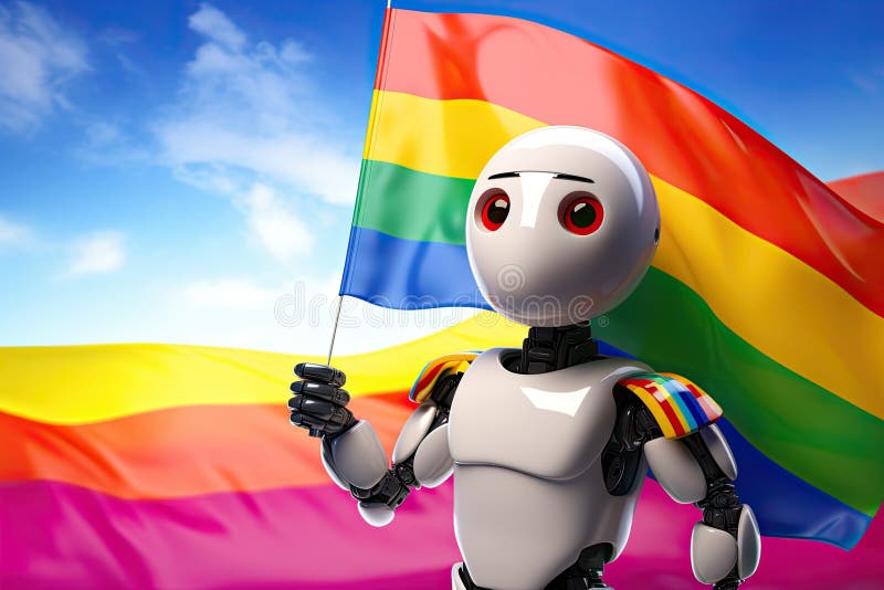 Cute Robot with Rainbow Flag AI Generated Stock Illustration ...