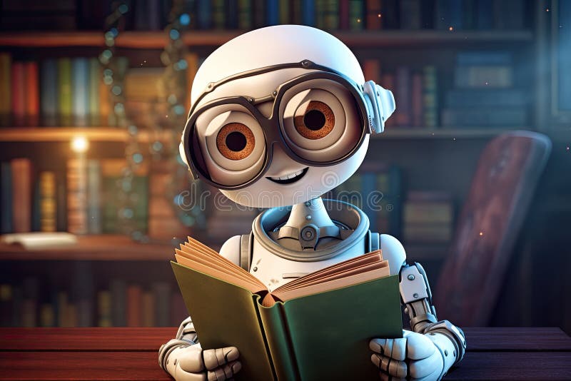 Cute Robot Read a Book in School AI Generated Stock Illustration ...