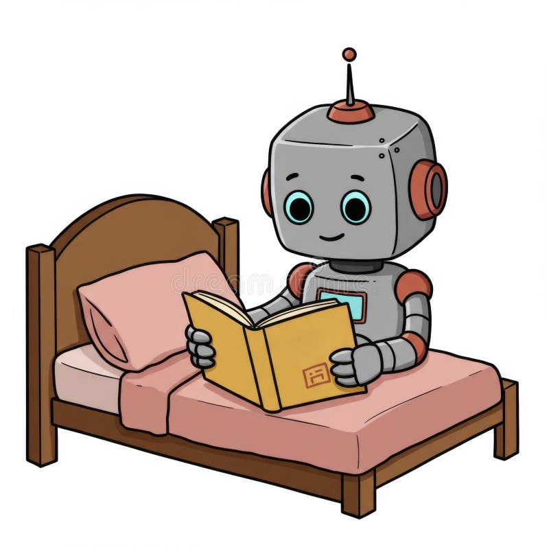 Robot Reading a Book Made with Generative AI. Machine Learning Techno Fantasy Stock Illustration ...