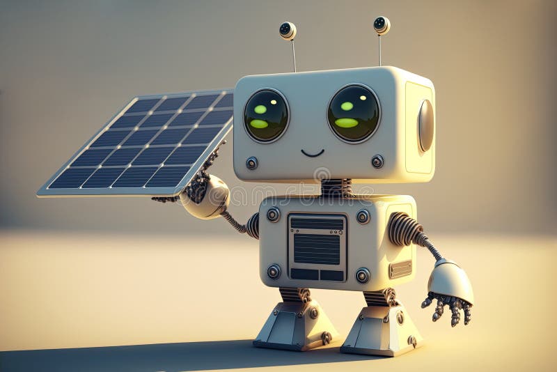 Cute Robot Recharging Its Solar Panel Made with Generative AI. Stock ...