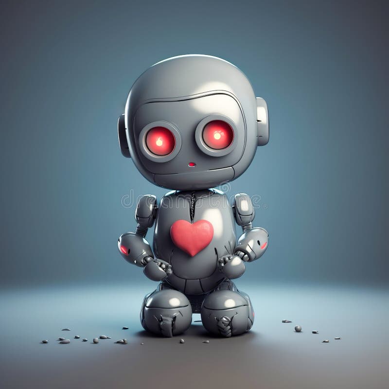 Generative AI: Cute Robot with a Red Heart and Sweet Eyes Stock ...