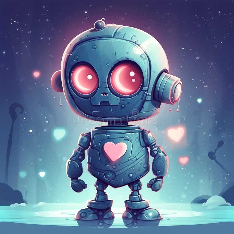 Generative AI: Cute Robot with a Red Heart and Sweet Eyes Stock ...