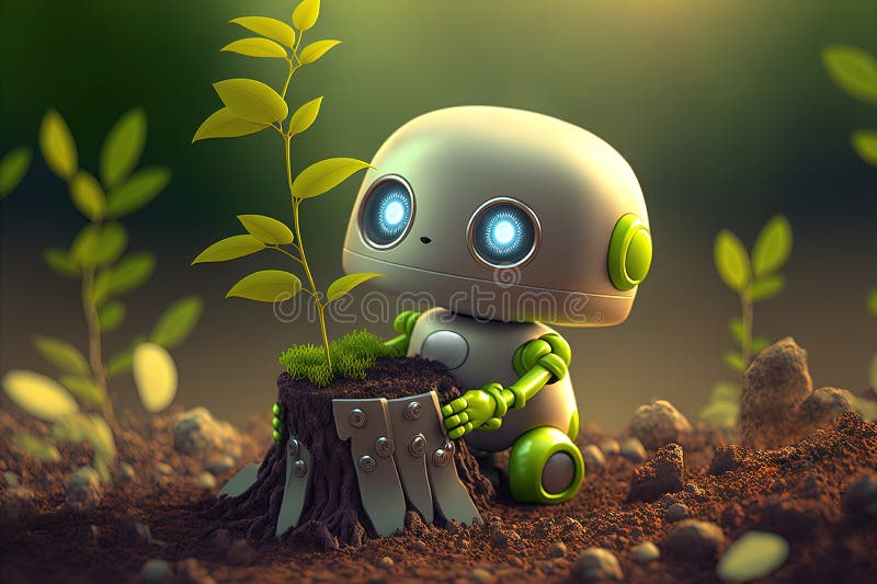Cute Robot Restoring a Forest Made with Generative AI. Stock ...