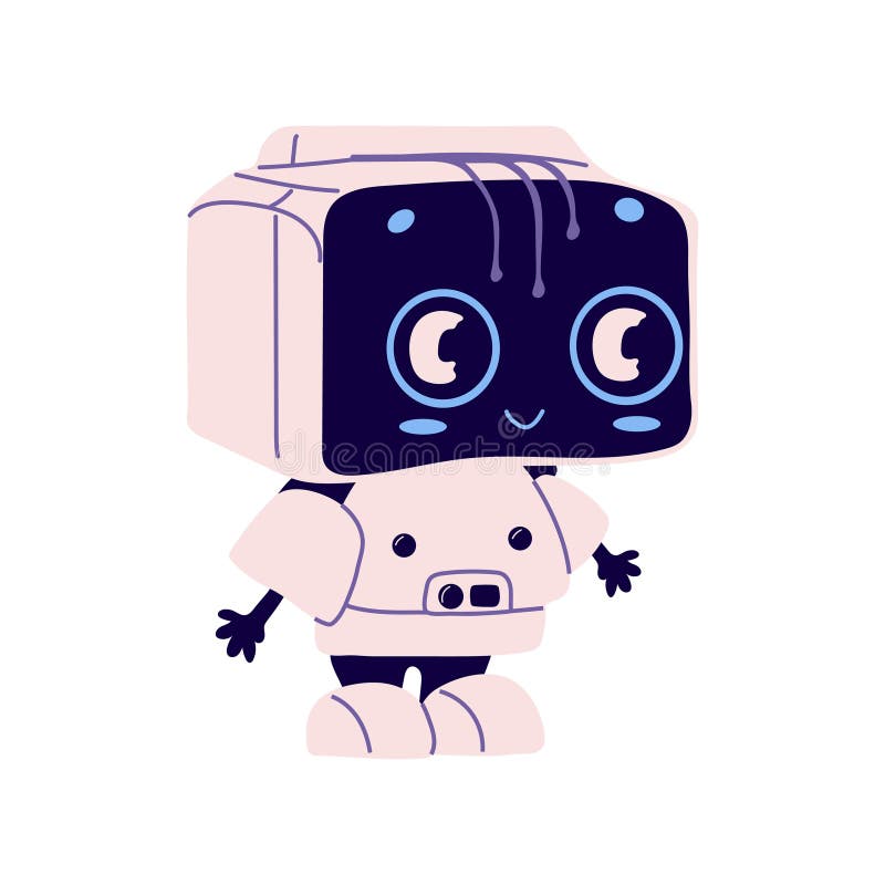Robot. Cute Artificial Robotic Character Angry. Hand Drawn Vector ...