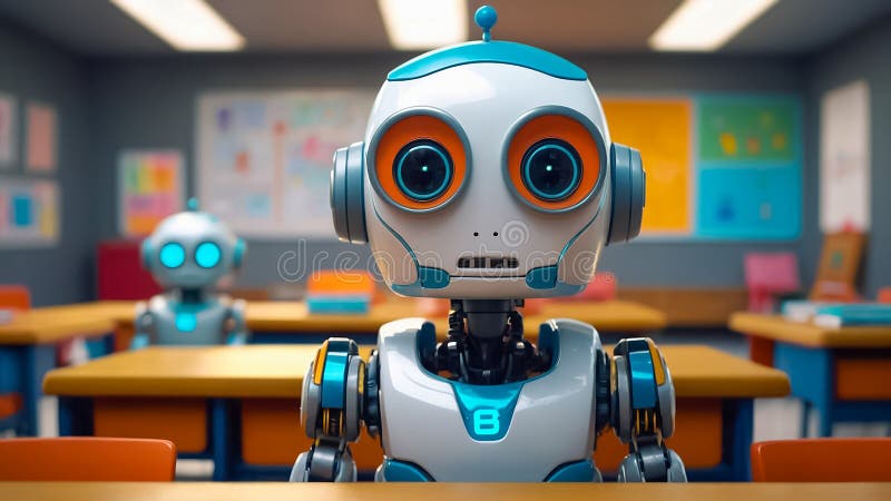 Cute Robot at School Smart Learning Modern Innovation Stock ...