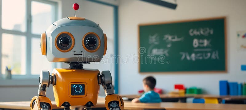 Cute Robot School Smart Learning Modern Innovation Cyborg Stock ...